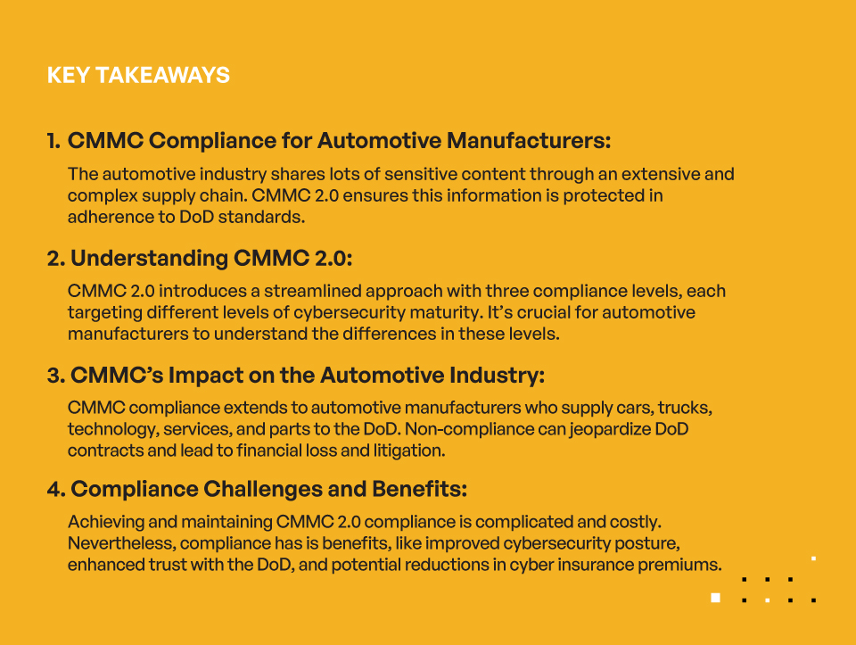 CMMC Compliance for Auto Manufacturers: Requirements & Best Practices